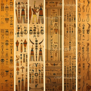 Egyptian Hieroglyphics Digital Paper – Vintage Papyrus Patterns (PNG ...