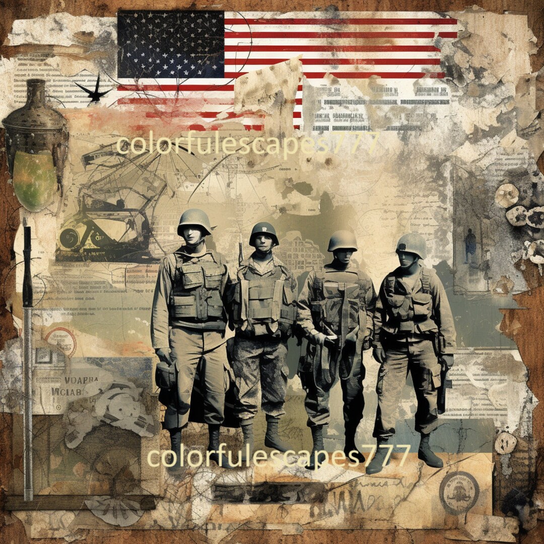 Military Digital Paper Altered Art Journal Page Digital Collage Sheet ...