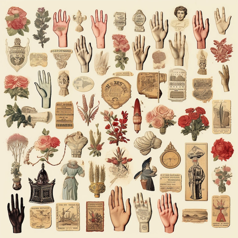 Vintage Hand Ephemera | 200 + Pc | Pointing Hand Clipart, Printable ...