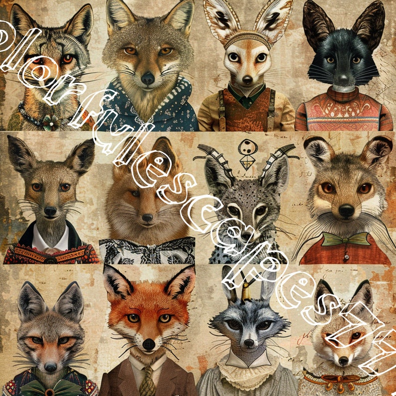 ANIMAL Paper Dolls Digital Altered Art Colorable Articulated Digital ...