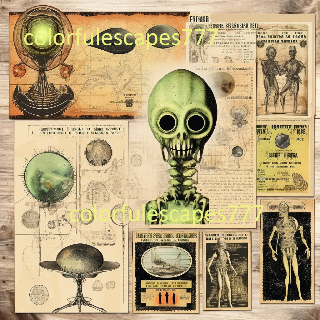 Alien-themed Junk Journal | Pages, Printable Collage Sheet, Digital ...