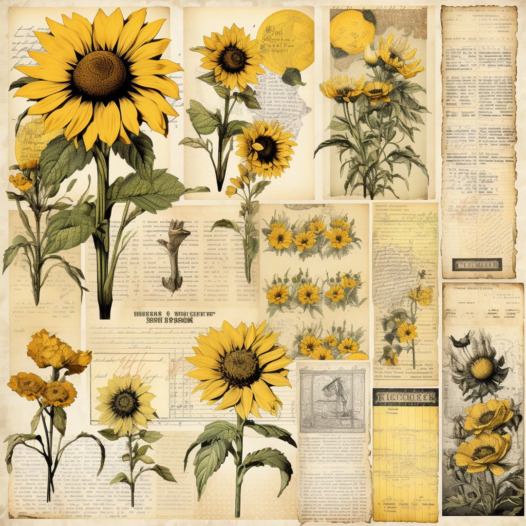 Sunflower Journal & Junk Journal Supplies: Vintage Sunflowers, Collage ...