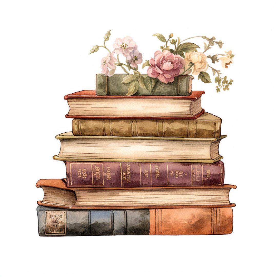 Watercolor Books Clipart, Vintage Books Clip Art, Antique Book PNG ...