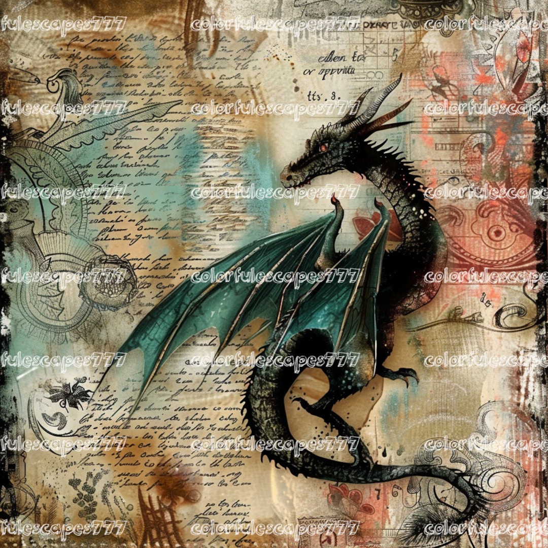 Dragon-themed Junk Journal Ephemera Pack | 30 Pages, Printable Collage ...