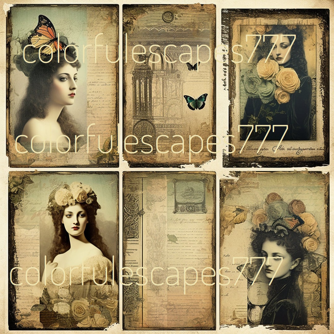 Vintage Digital Altered Art Digital Collage Sheet for Journal Page ...