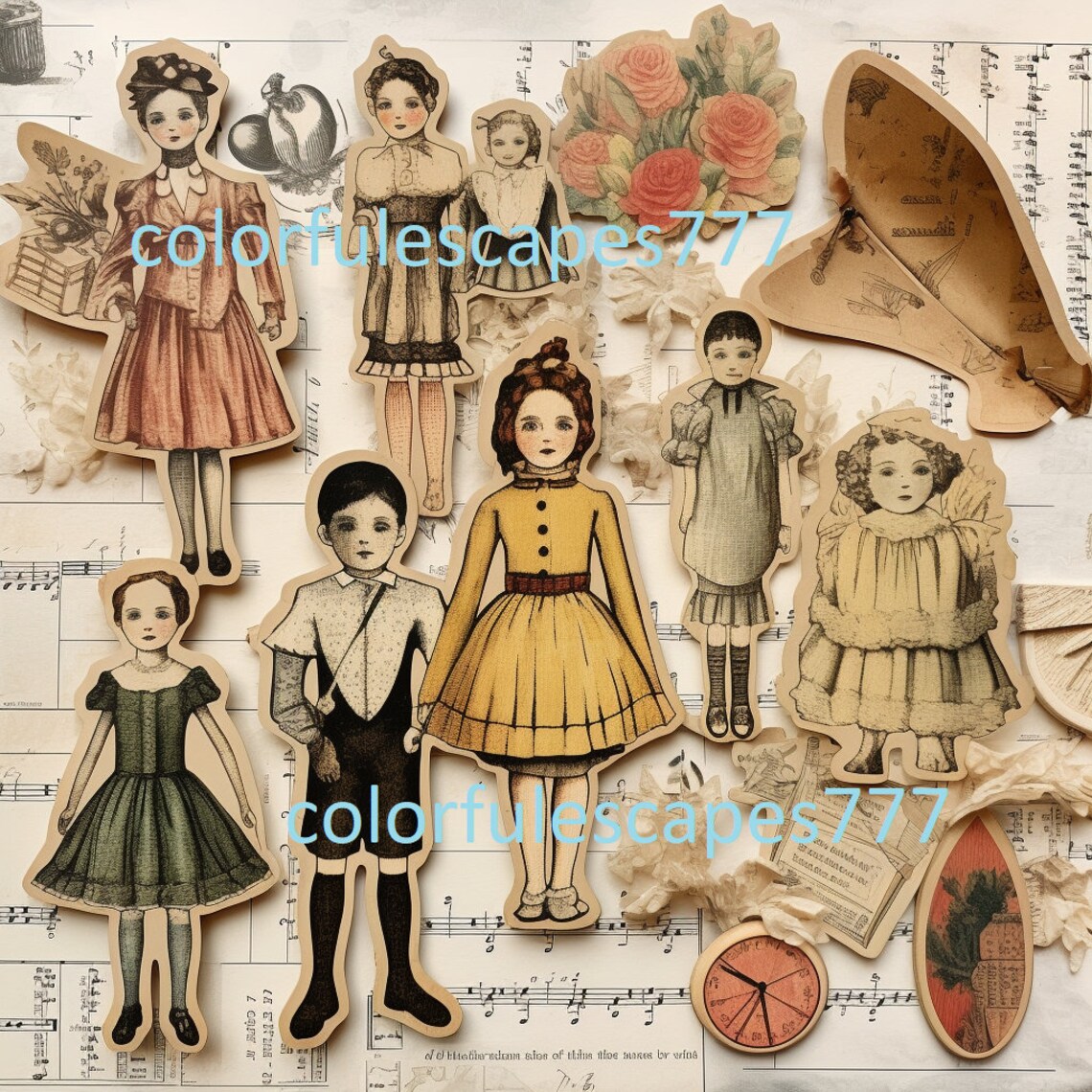 Whimsical Paper Dolls Kit: Printable Sceneries for Junk Journals ...
