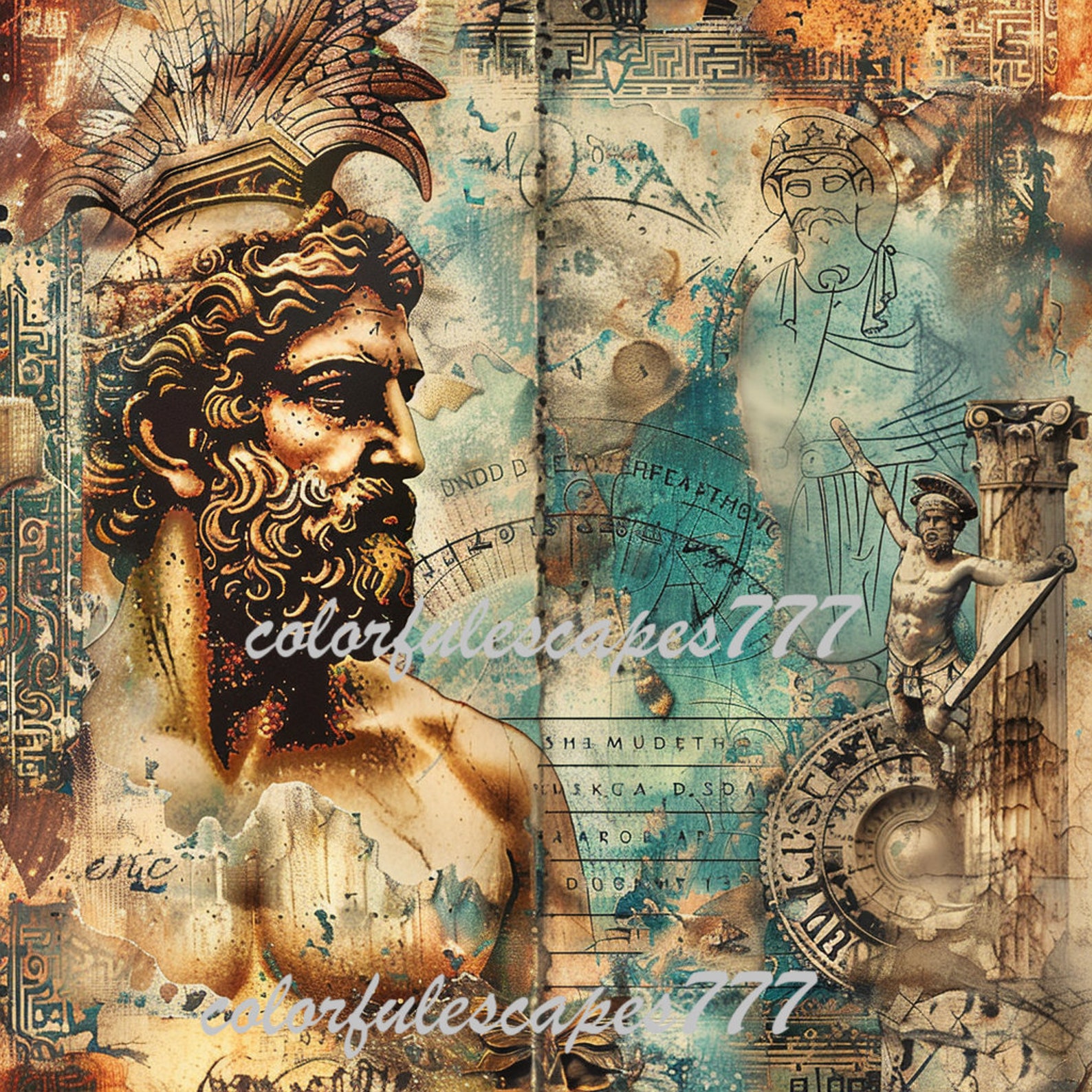 Greek Gods Digital Collage Sheet: Scrapbooking & Junk Journal Kit (5 ...
