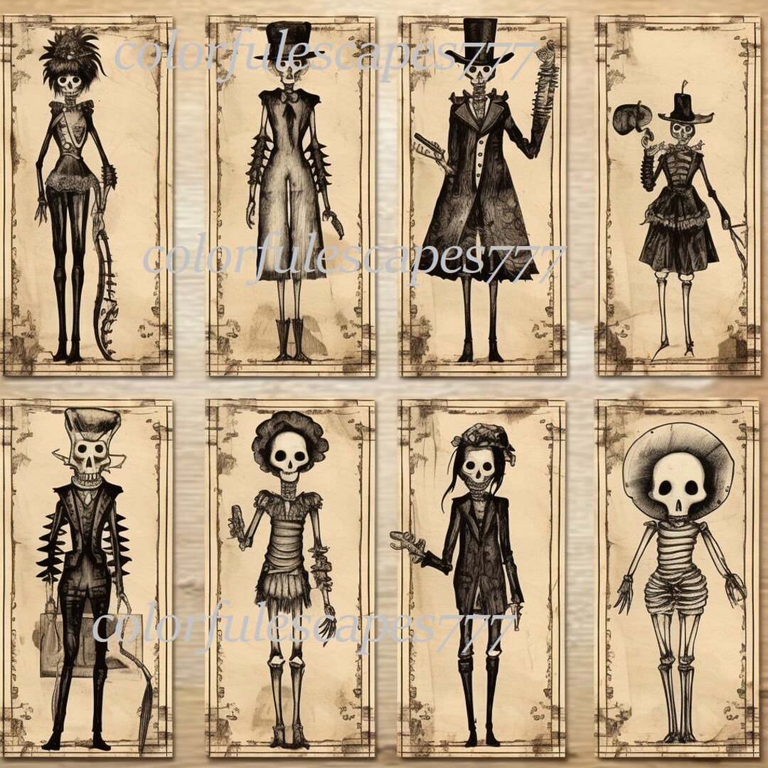 Gothic Voodoo Skeleton Paper Dolls – Hand-drawn Digital Collage Sheet ...