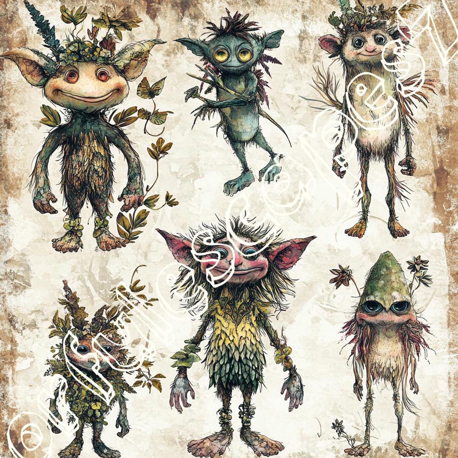 Trolls Creatures Paper Dolls Digital Altered Art Colorable Articulated ...