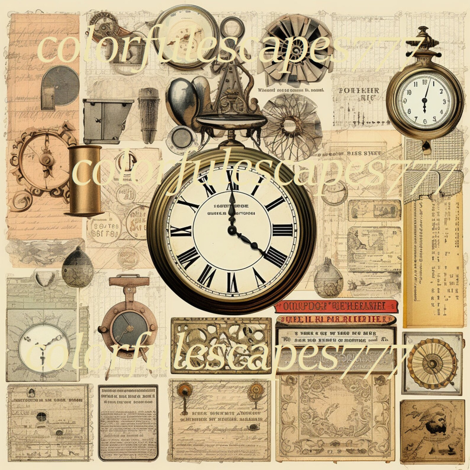 Vintage Time& Clock Ephemera | 200 + Pc | Printable Junk Journal Supply ...