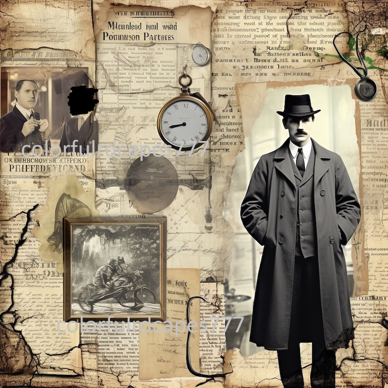 Crime Collage Sheet: Altered Art Digital Paper (PNG, JPG Instant ...