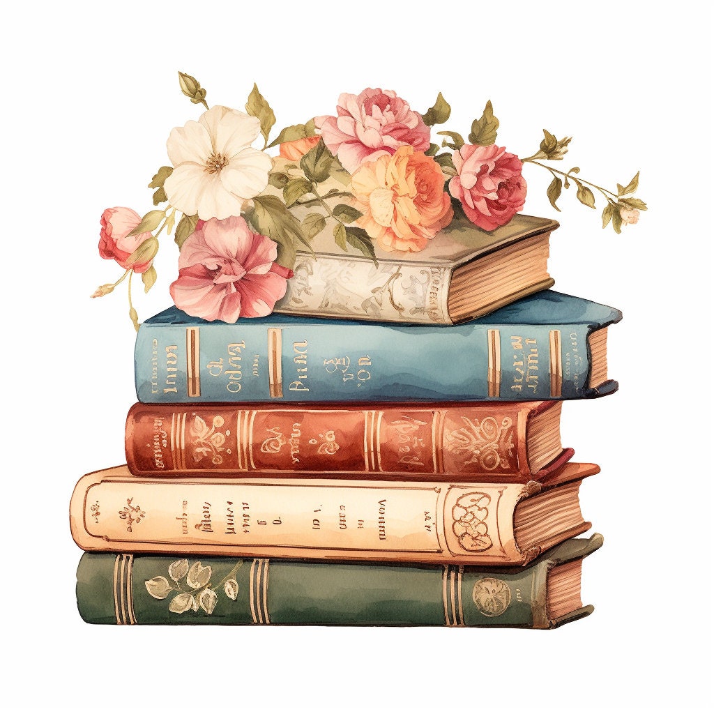 Watercolor Books Clipart, Vintage Books Clip Art, Antique Book PNG ...