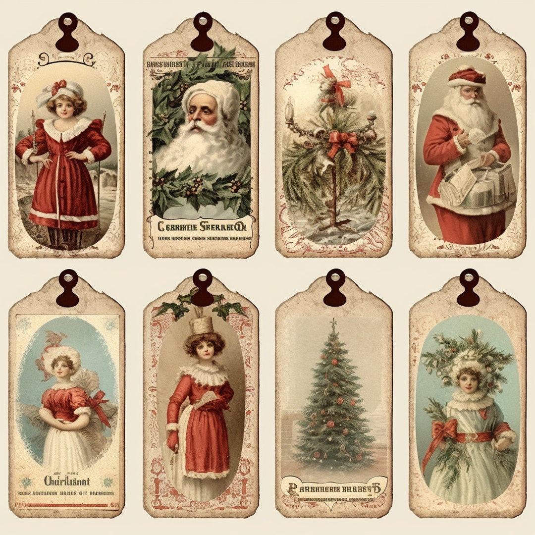 Classic Christmas Tags Junk Journal Supply, Holiday Printables, Vintage ...