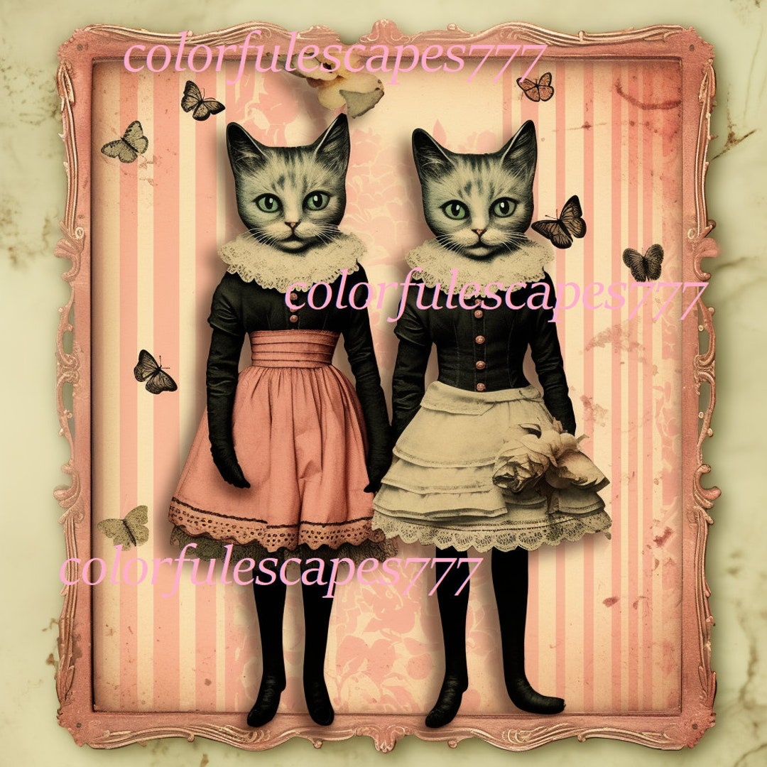 Halloween Cat Paper Doll Altered Art Collage Sheet - Printable Instant ...