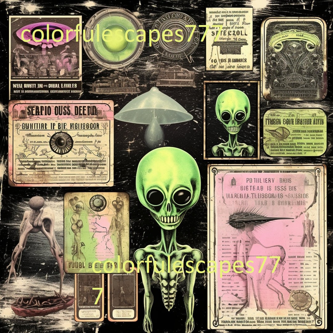 Alien-themed Junk Journal | Pages, Printable Collage Sheet, Digital ...