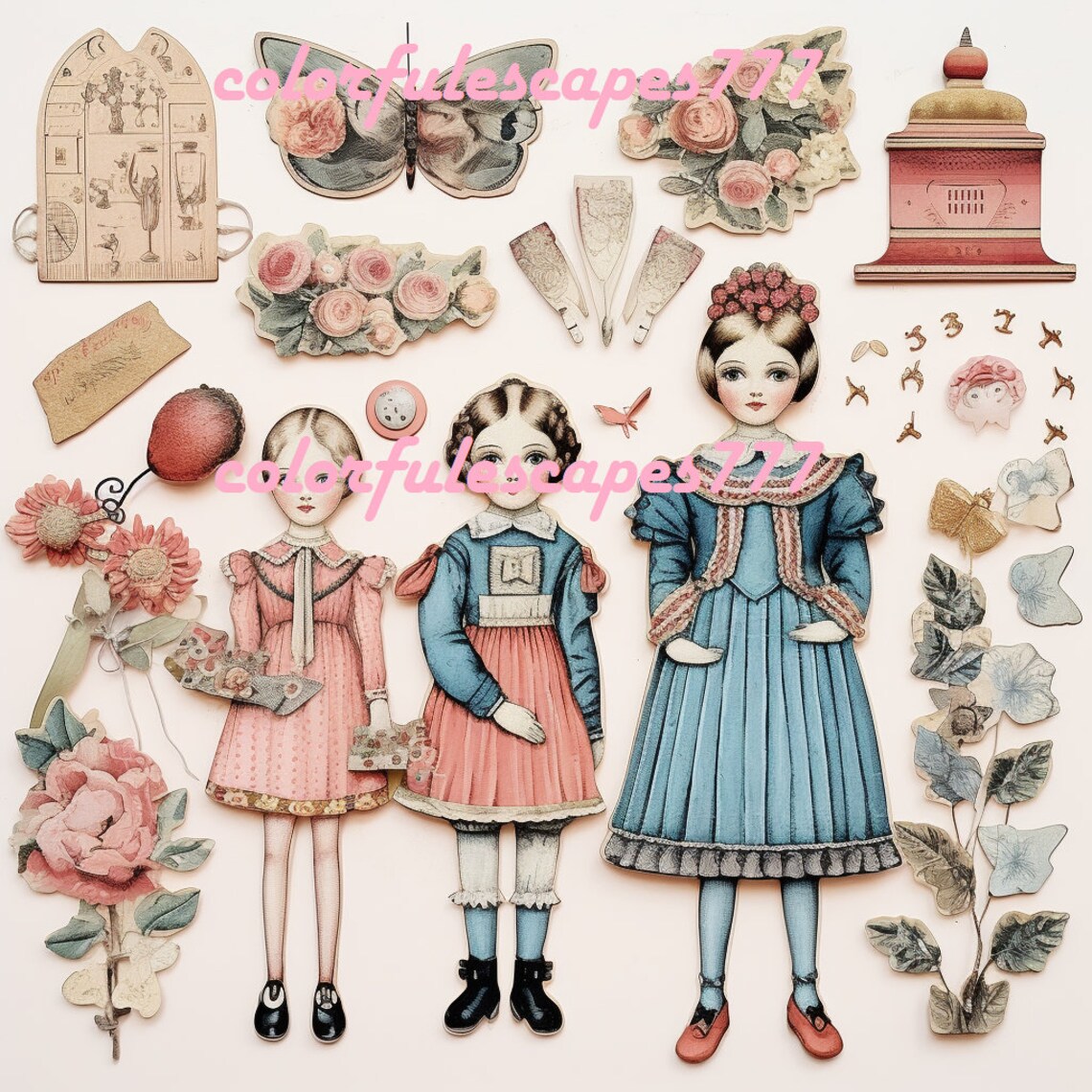 Coloring Articulated PAPER DOLL Digital Altered Art Digital Collage ...
