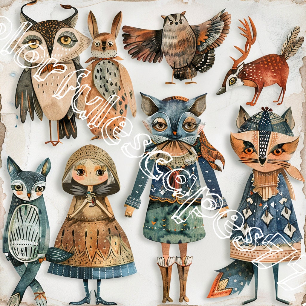 ANIMAL Paper Dolls Digital Altered Art Colorable Articulated Digital ...