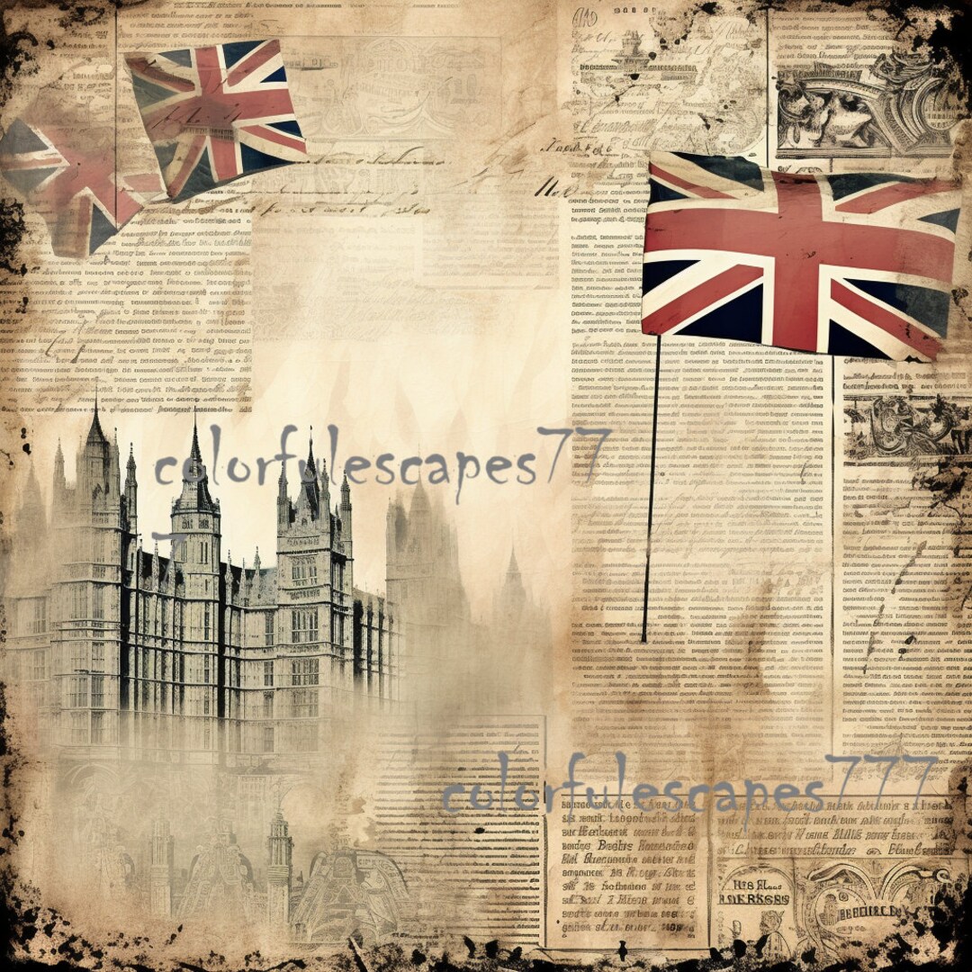 England Digital Paper Altered Art Journal Page Digital Collage Sheet ...