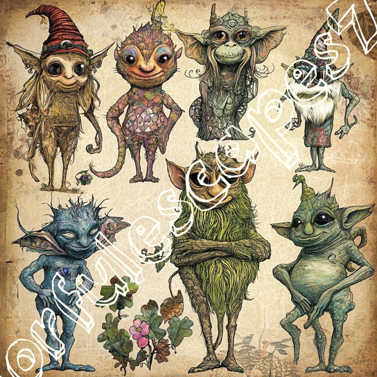 Trolls Creatures Paper Dolls Digital Altered Art Colorable Articulated ...