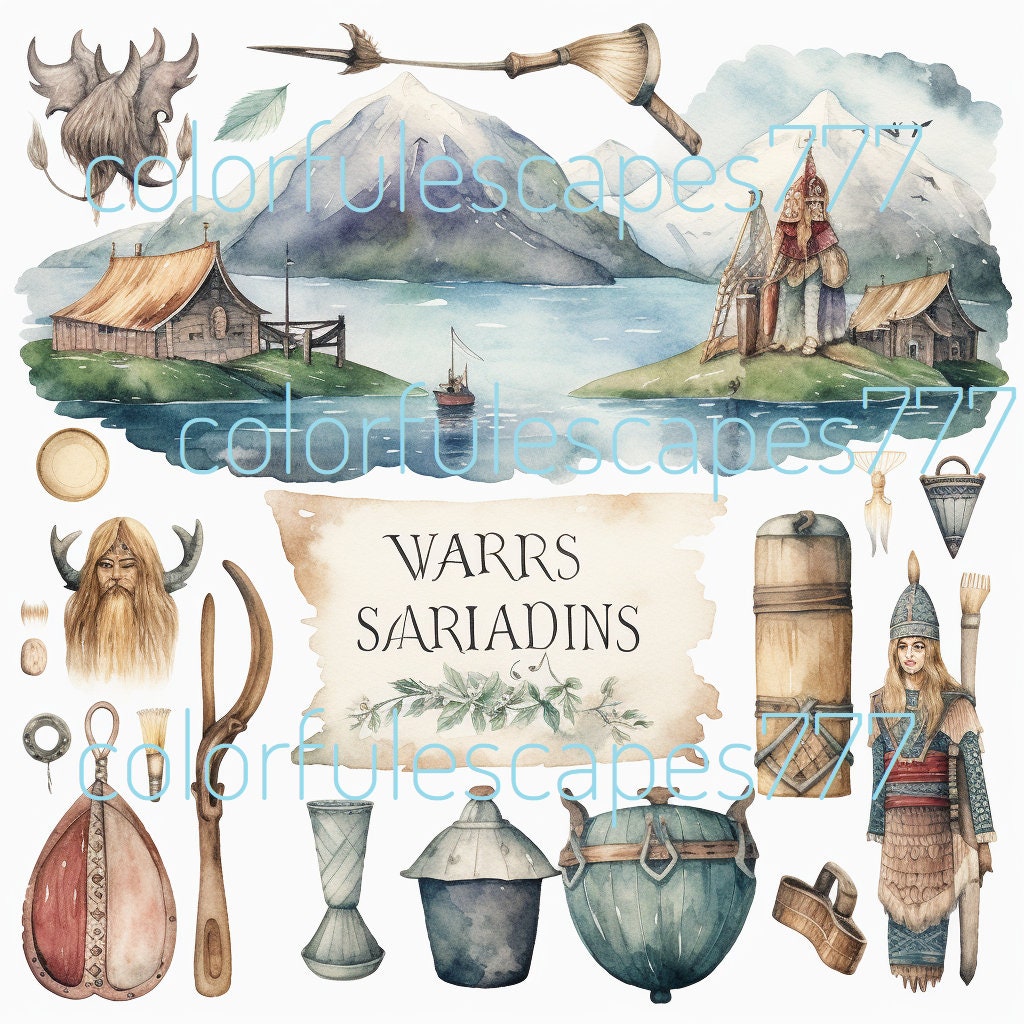 Nordic Charm: Vikings Watercolor Clipart Set With Dolls - Etsy