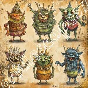 Trolls Creatures Paper Dolls Digital Altered Art Colorable Articulated ...