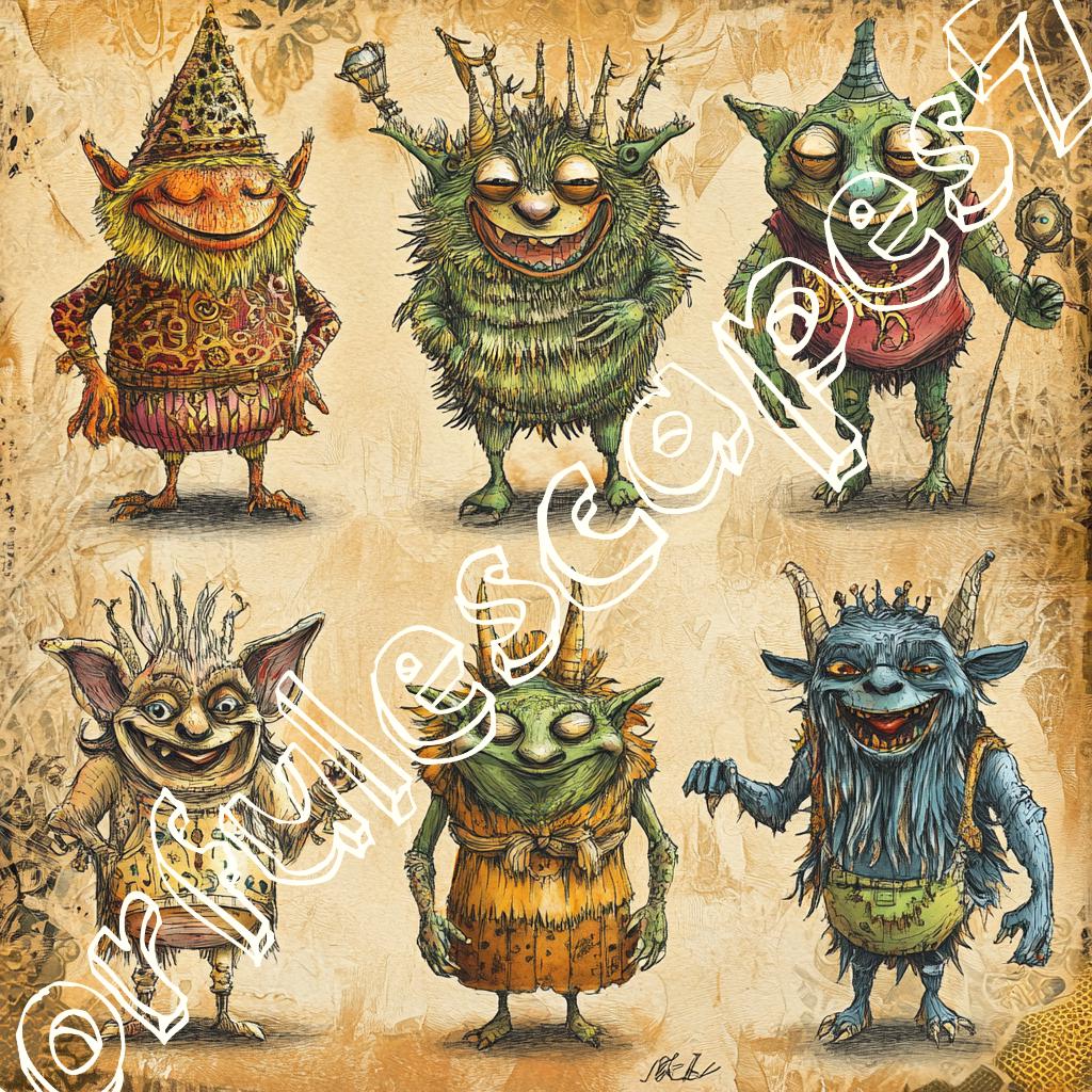 Trolls Creatures Paper Dolls Digital Altered Art Colorable Articulated ...