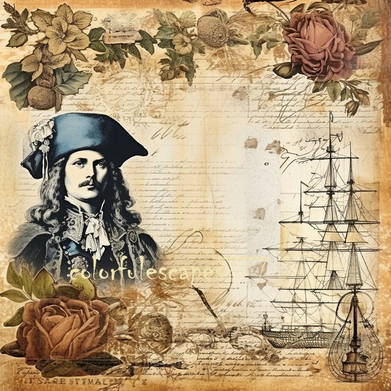 Pirates Digital Paper Altered Art Journal Page Digital Collage Sheet ...