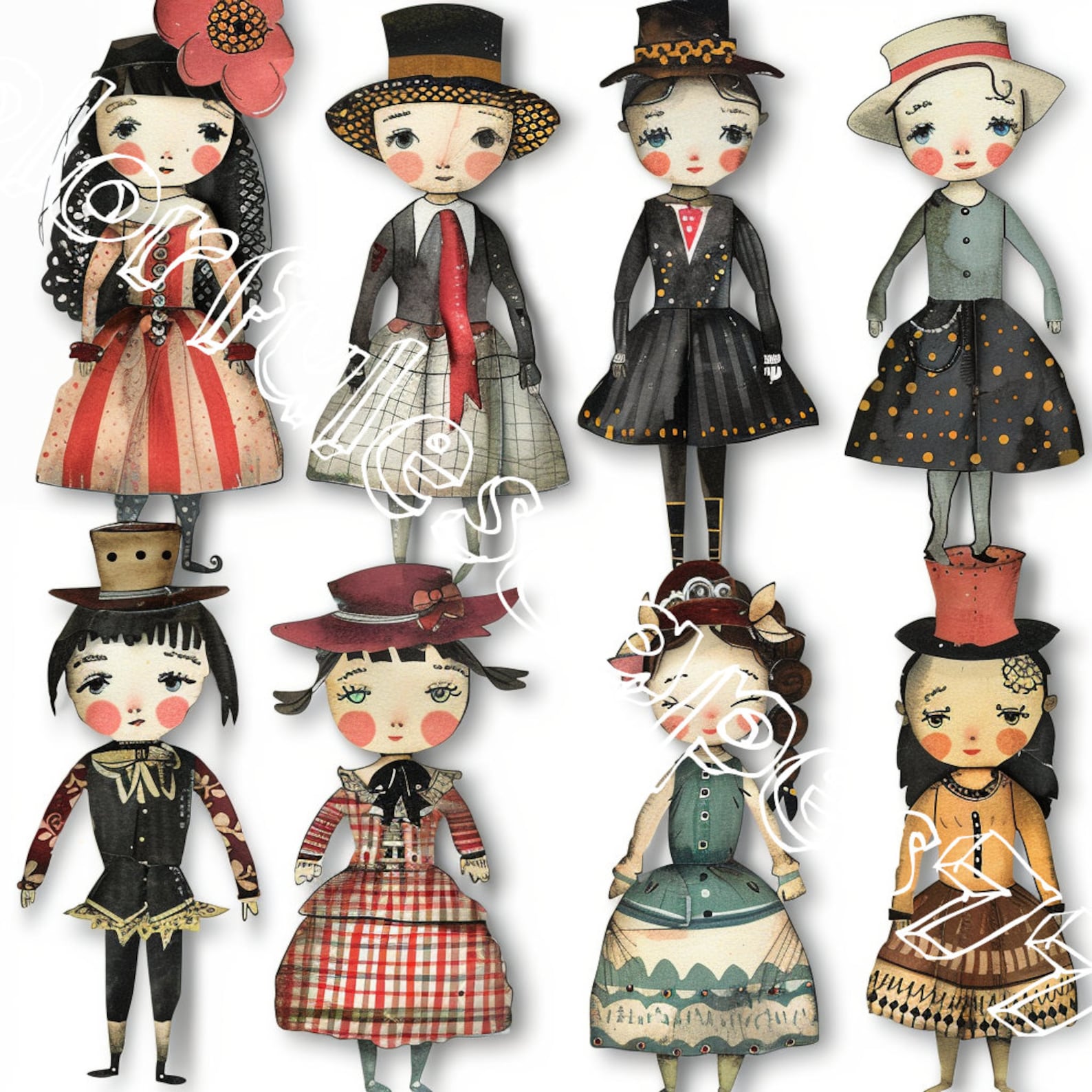 WHIMSICAL PAPER DOLLS and Sceneries Printable Kit Junk Journal Cut off ...