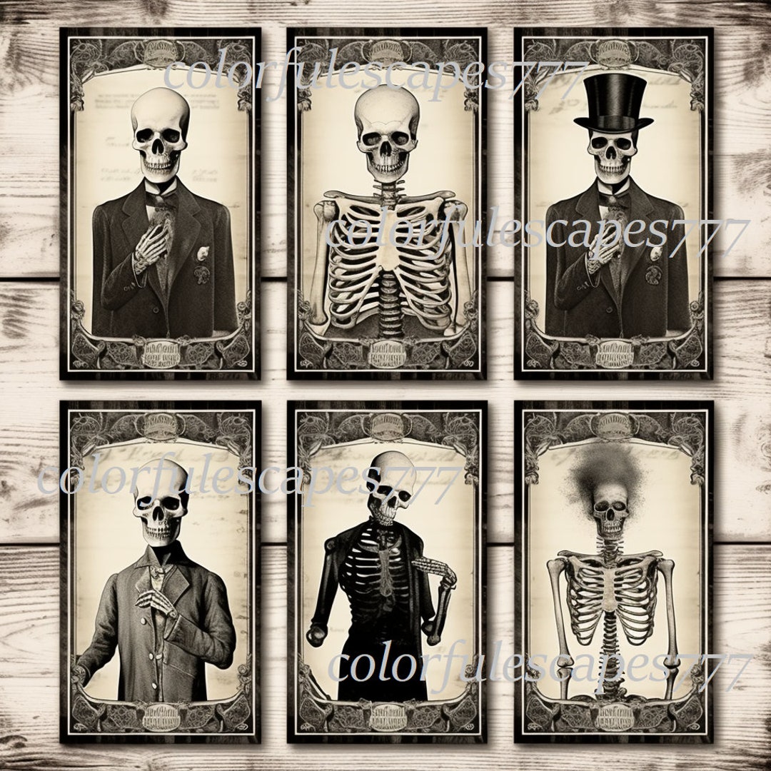 Printable Gothic Skeleton Cards Collage Sheet - Instant Download - 5x7 ...