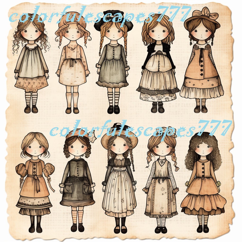 Hand Drawn Illustrations Paper Doll Sheet Printable Digital Collage ...