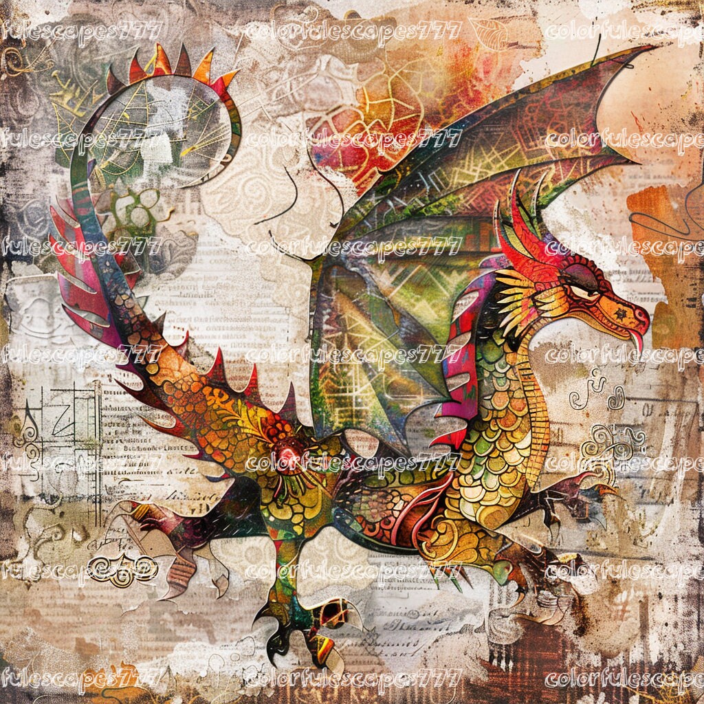 Dragon-themed Junk Journal Ephemera Pack | 30 Pages, Printable Collage ...