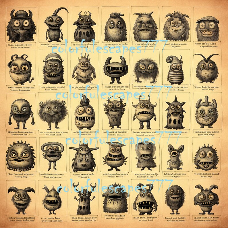 Monsters Cartoon Style Fussy Cut, 30+ PC Whimsical, Printable Scrapbook ...