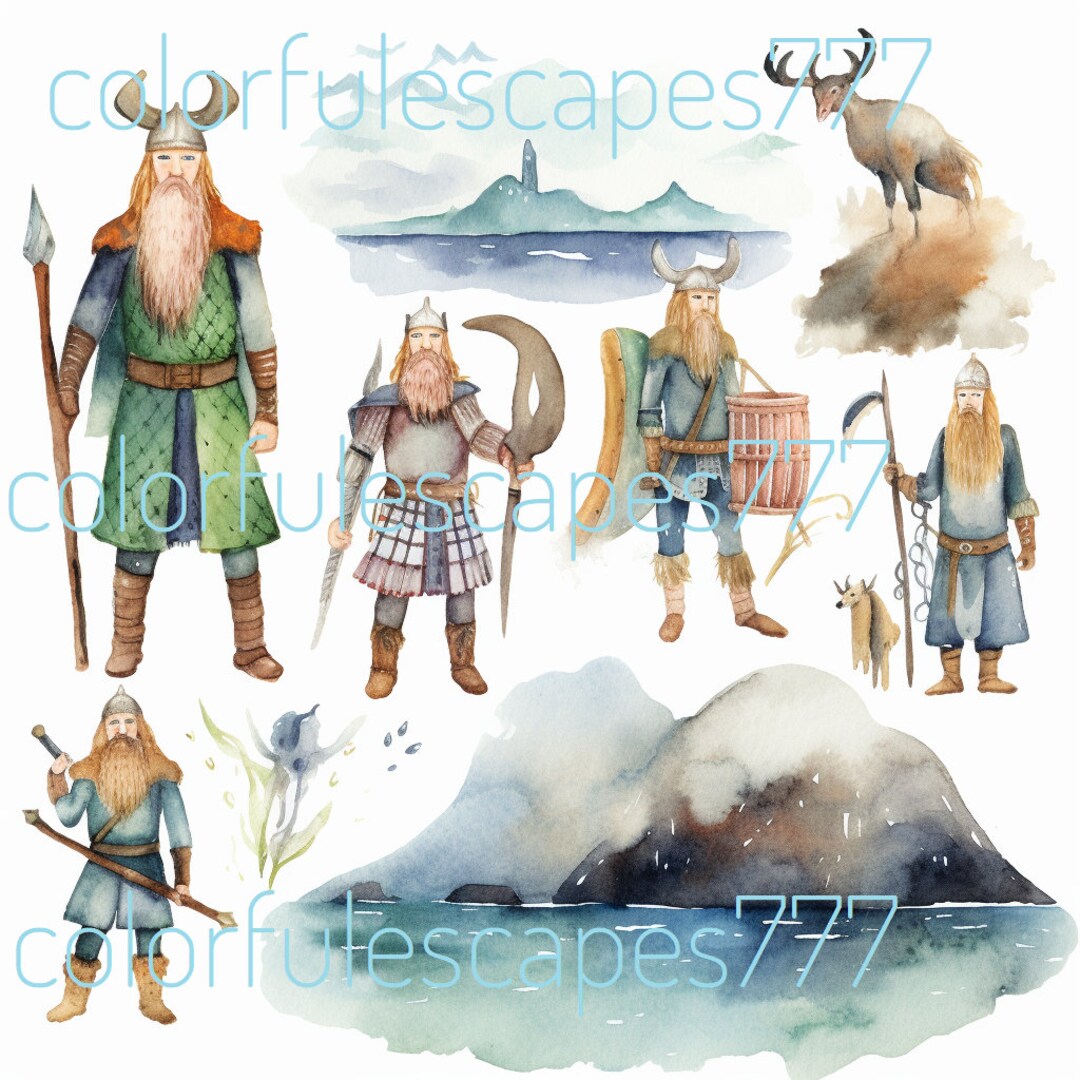 Nordic Charm: Vikings Watercolor Clipart Set With Dolls - Perfect for ...