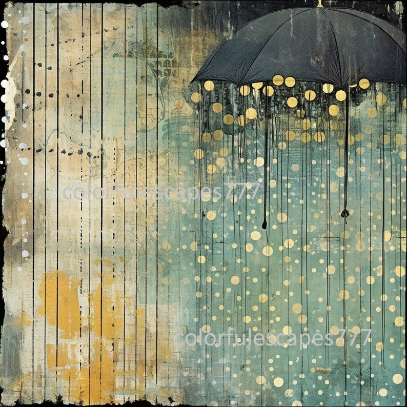 Rain Digital Paper Altered Art Journal Page Digital Collage Sheet ...