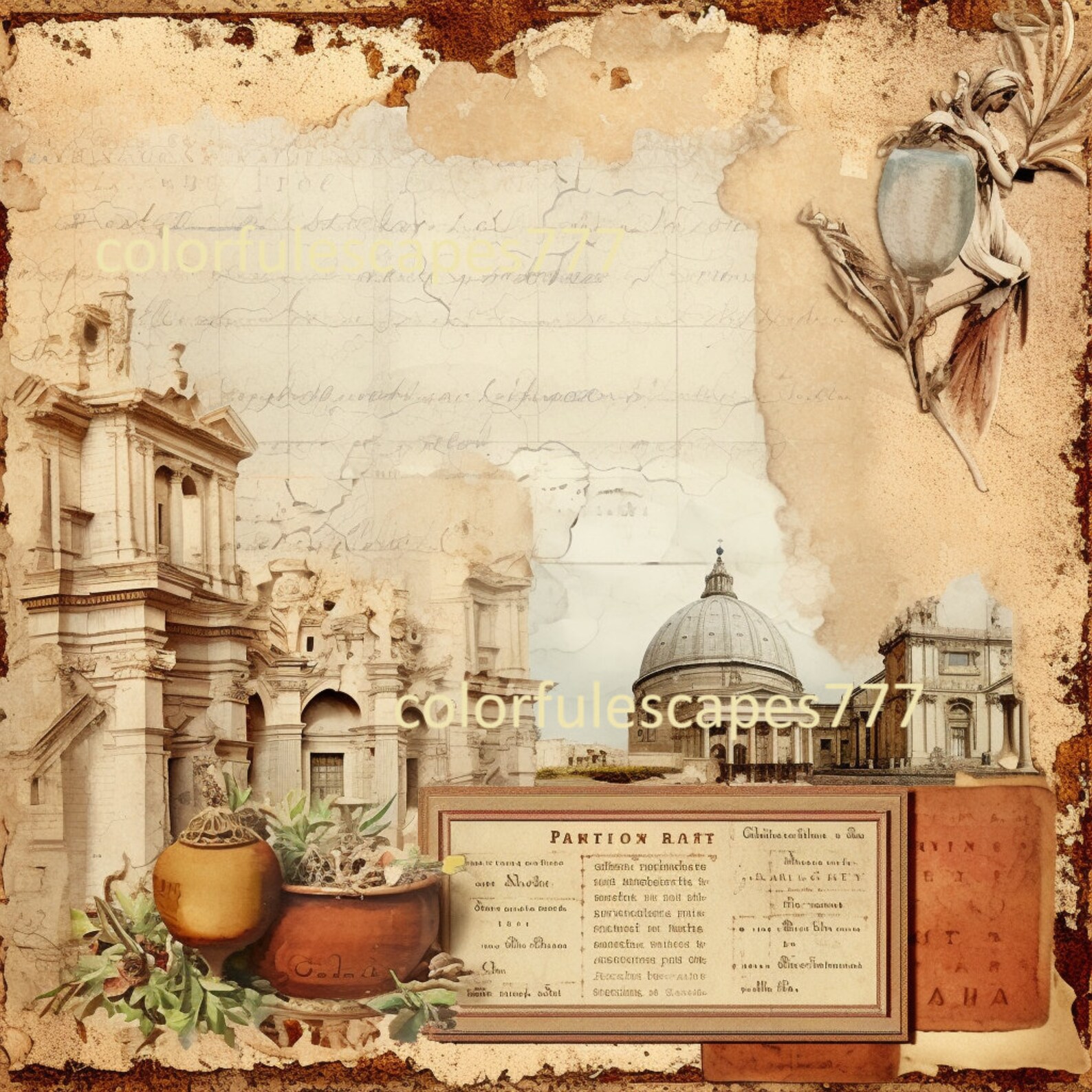 Rome Digital Paper Altered Art Journal Page Digital Collage Sheet ...