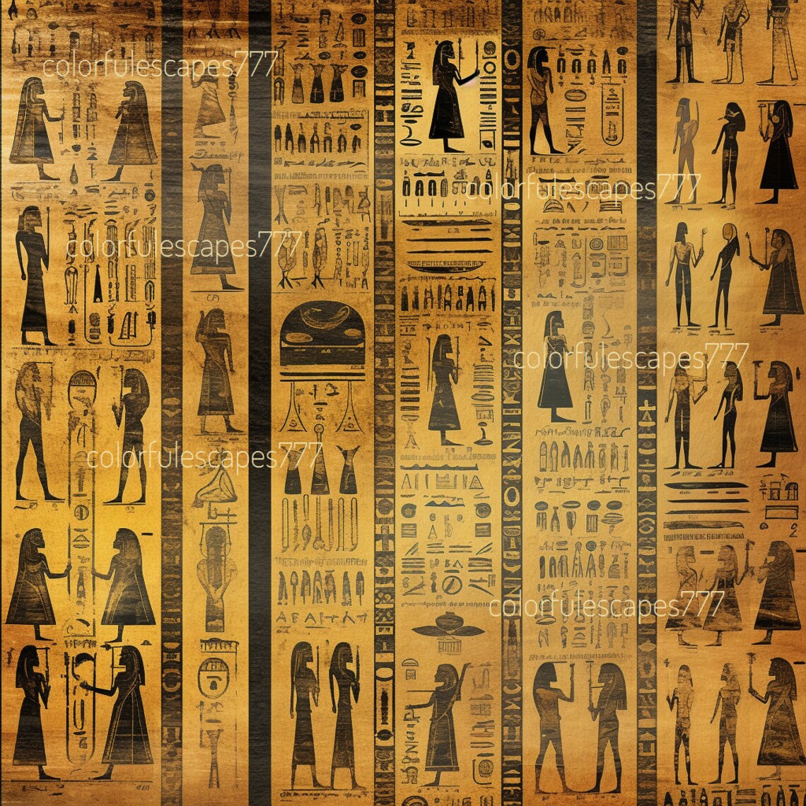Egyptian Hieroglyphics Digital Paper – Vintage Papyrus Patterns (PNG ...