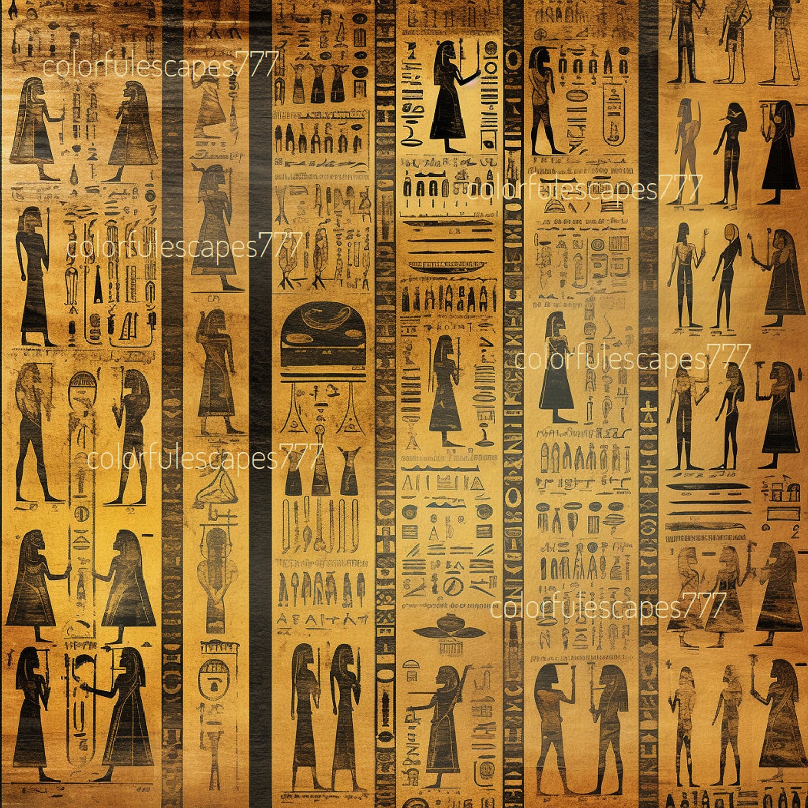Egyptian Hieroglyphics Digital Paper – Vintage Papyrus Patterns (PNG ...