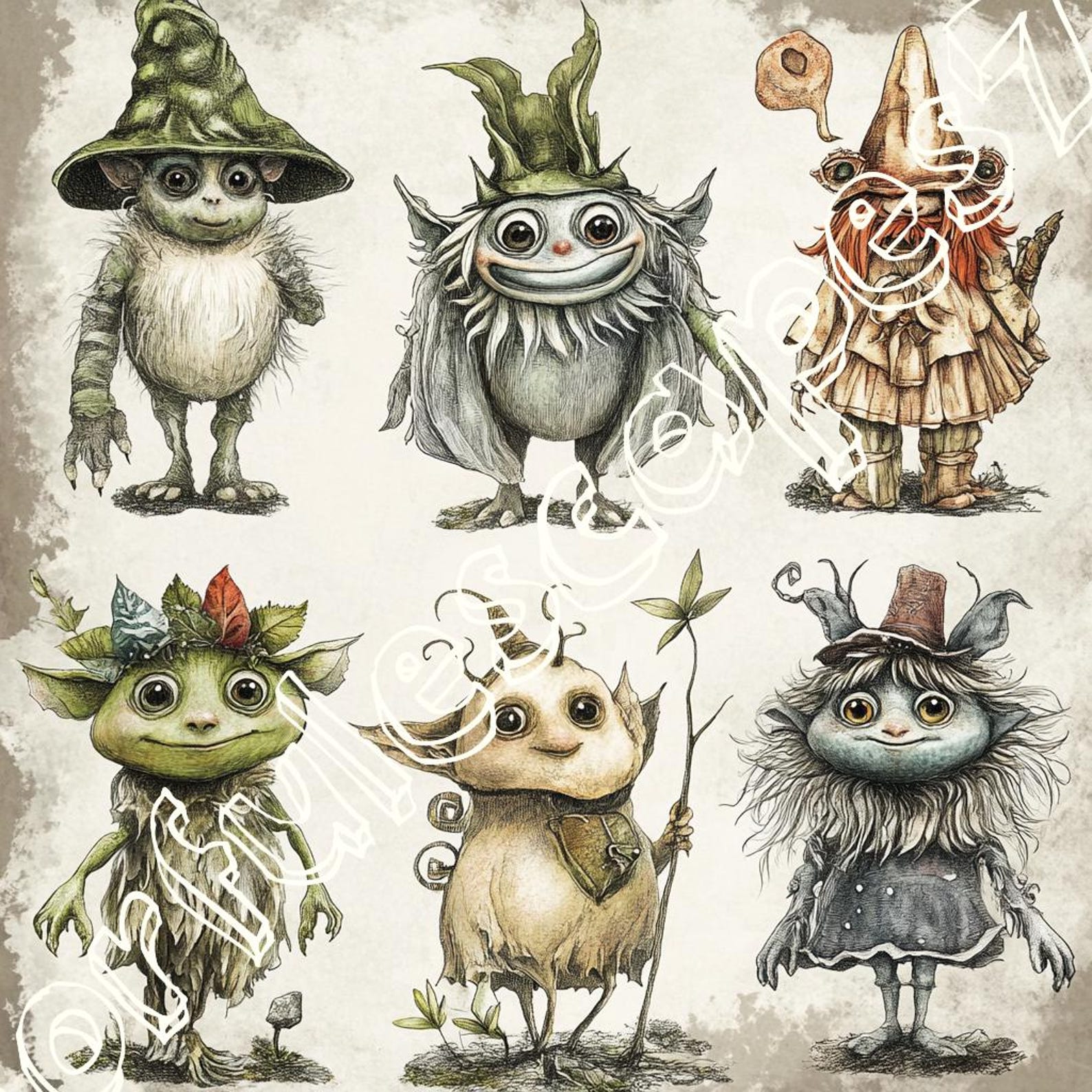 Trolls Creatures Paper Dolls Digital Altered Art Colorable Articulated ...
