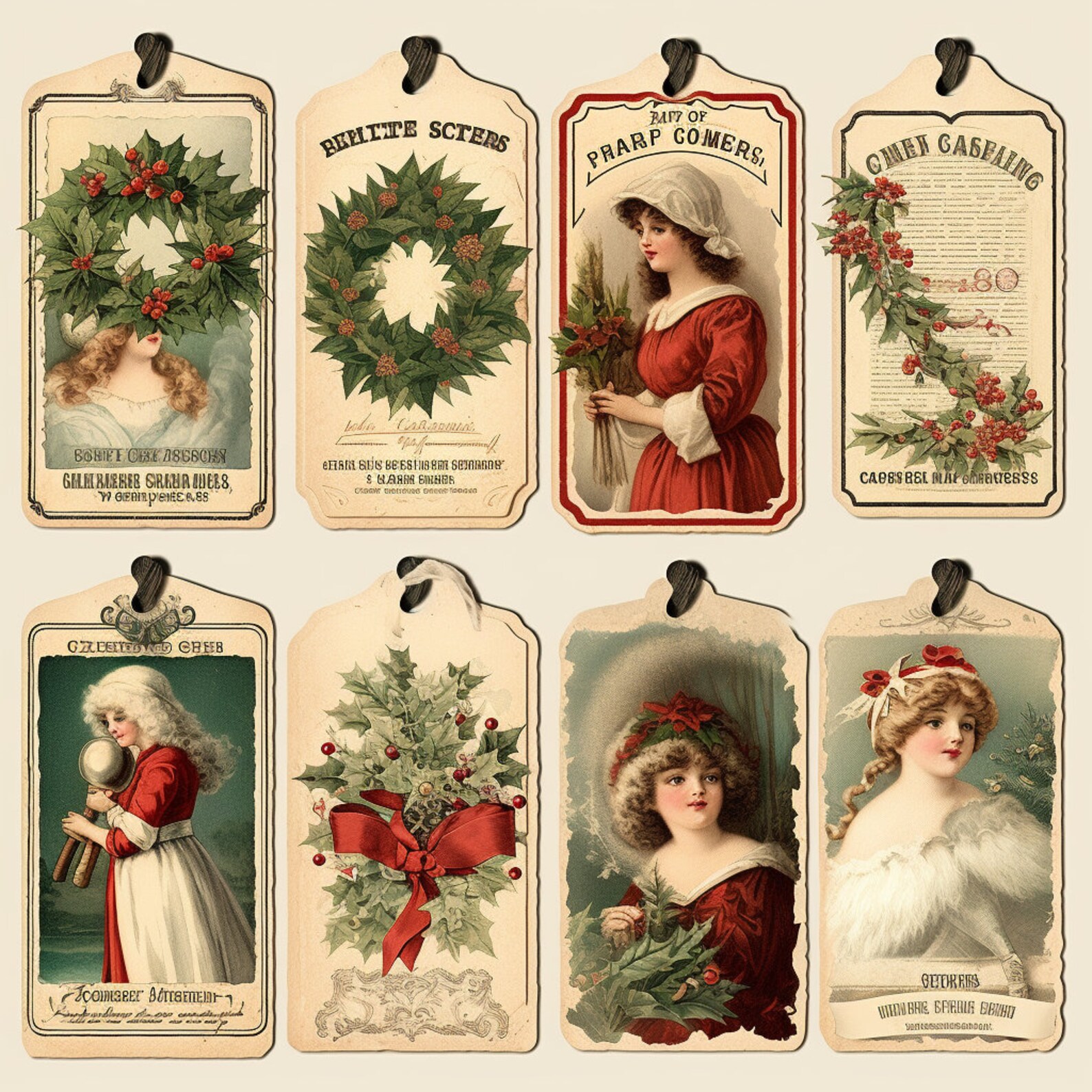Classic Christmas Tags Junk Journal Supply, Holiday Printables, Vintage ...