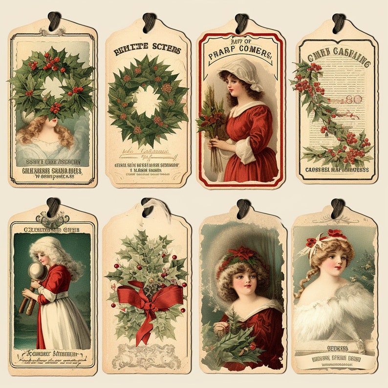 Vintage Christmas Tags, Holiday Printable Ephemera (PNG) - Etsy