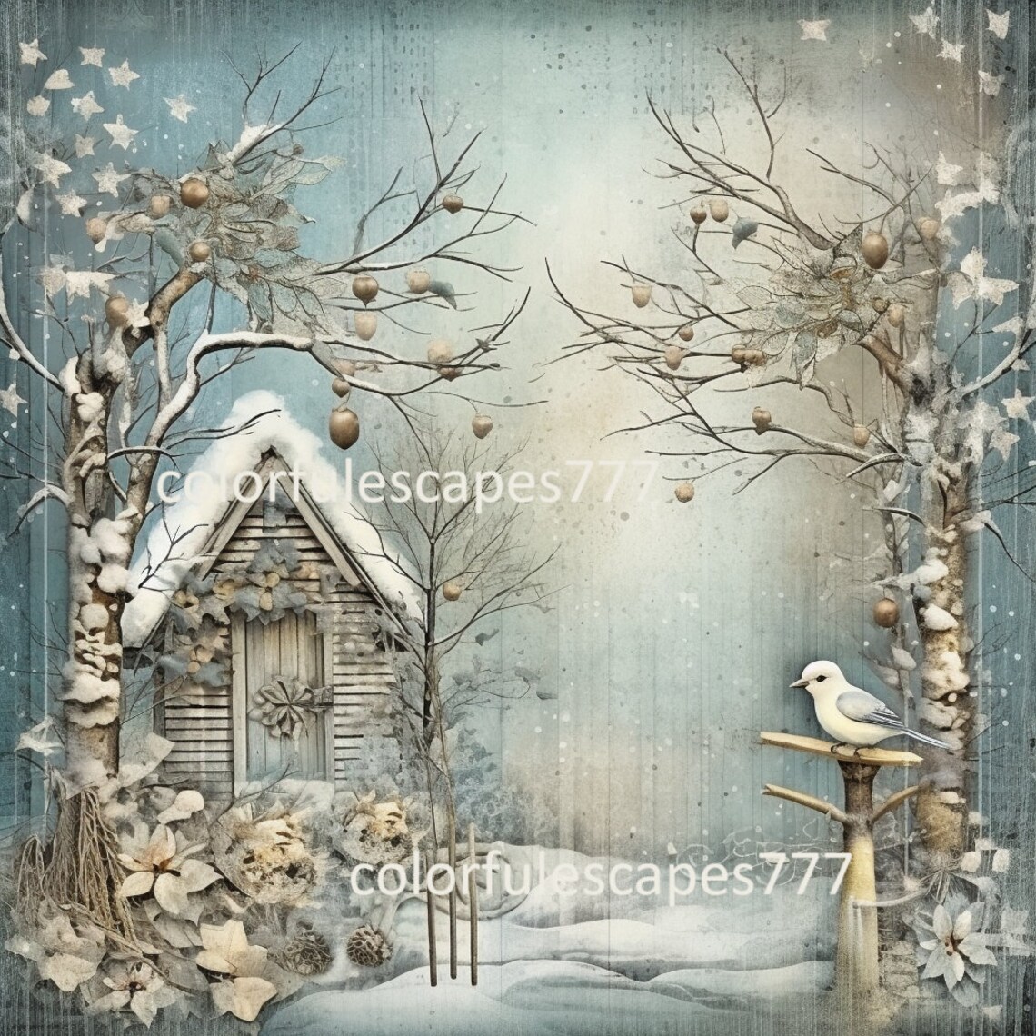 Winter Digital Paper Altered Art Journal Page Digital Collage Sheet ...