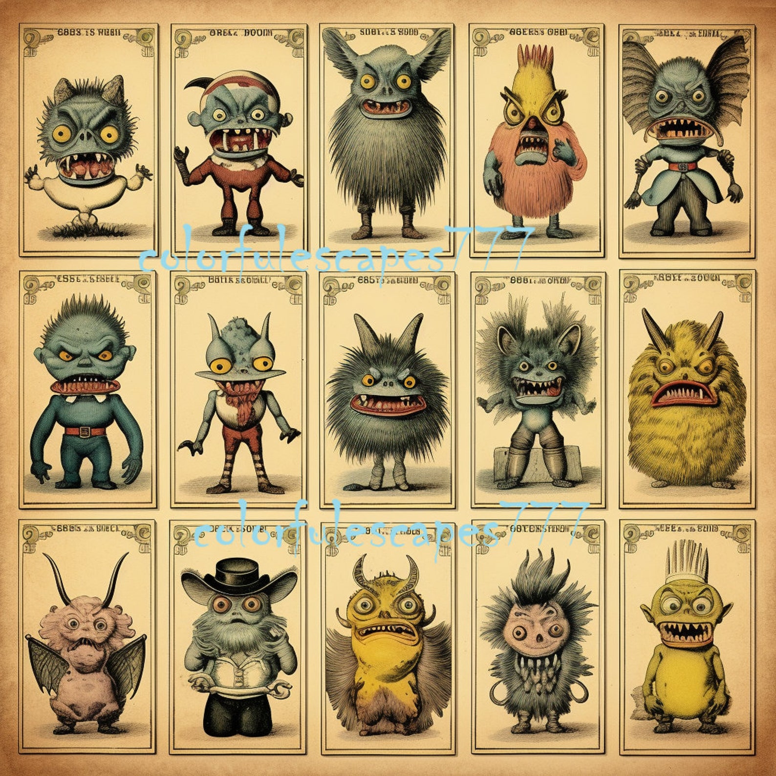 Cartoon Monster Fussy Cuts, Victorian Collage Sheet (PNG Files) - Etsy