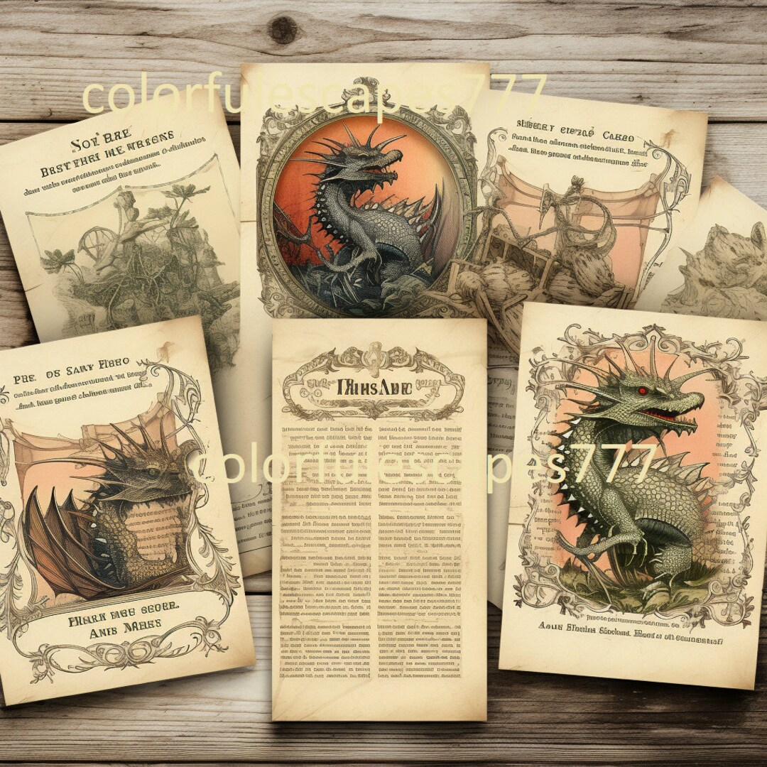 Dragon-themed Junk Journal Ephemera Pack 30 Pages, Printable Collage ...