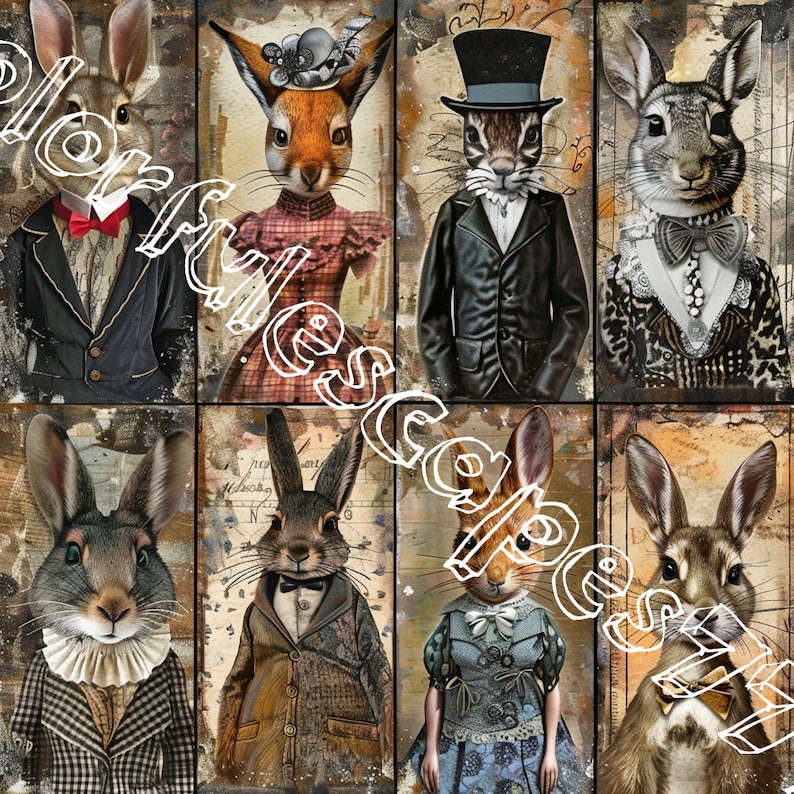 ANIMAL Paper Dolls Digital Altered Art Colorable Articulated Digital ...