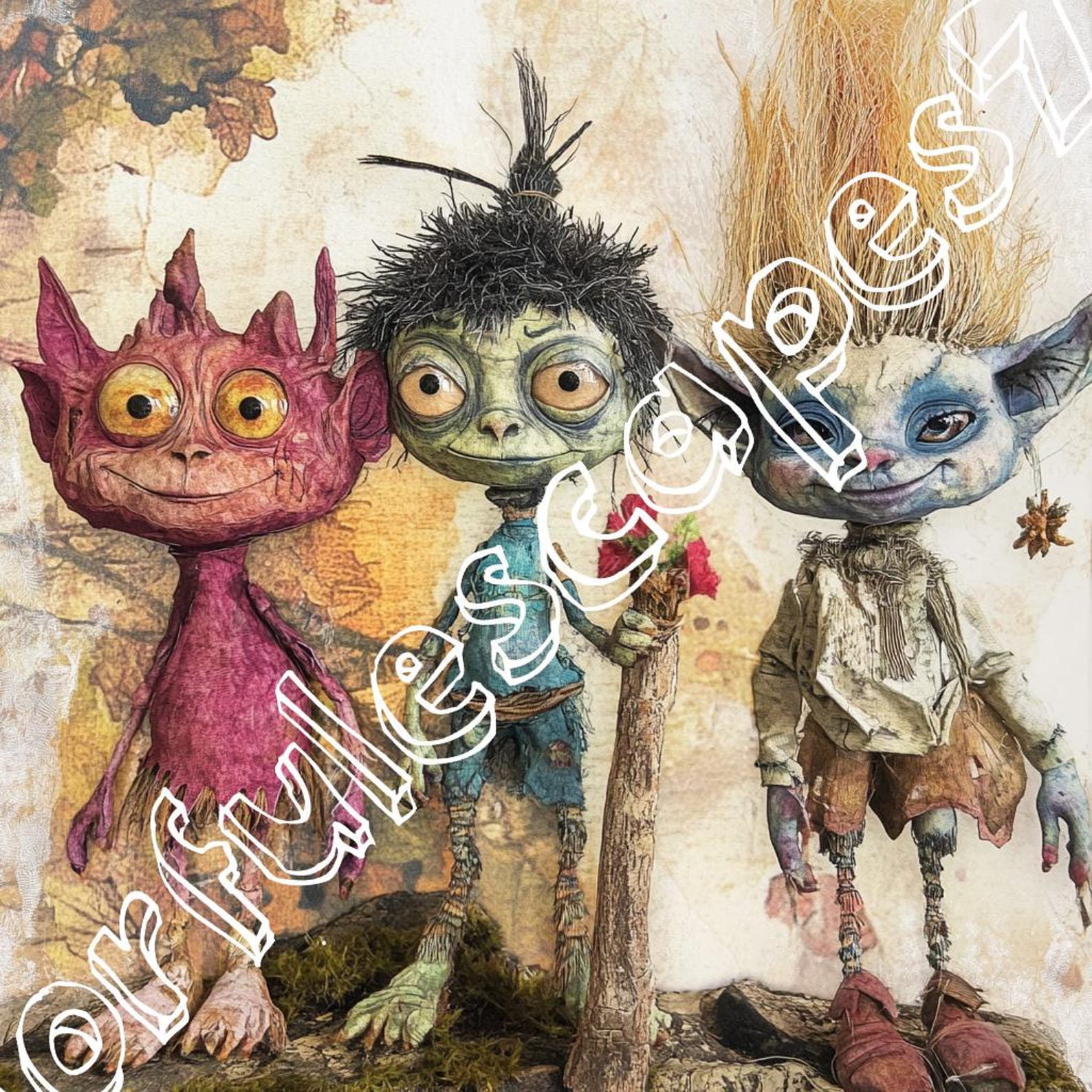 Trolls Creatures Paper Dolls Digital Altered Art Colorable Articulated ...
