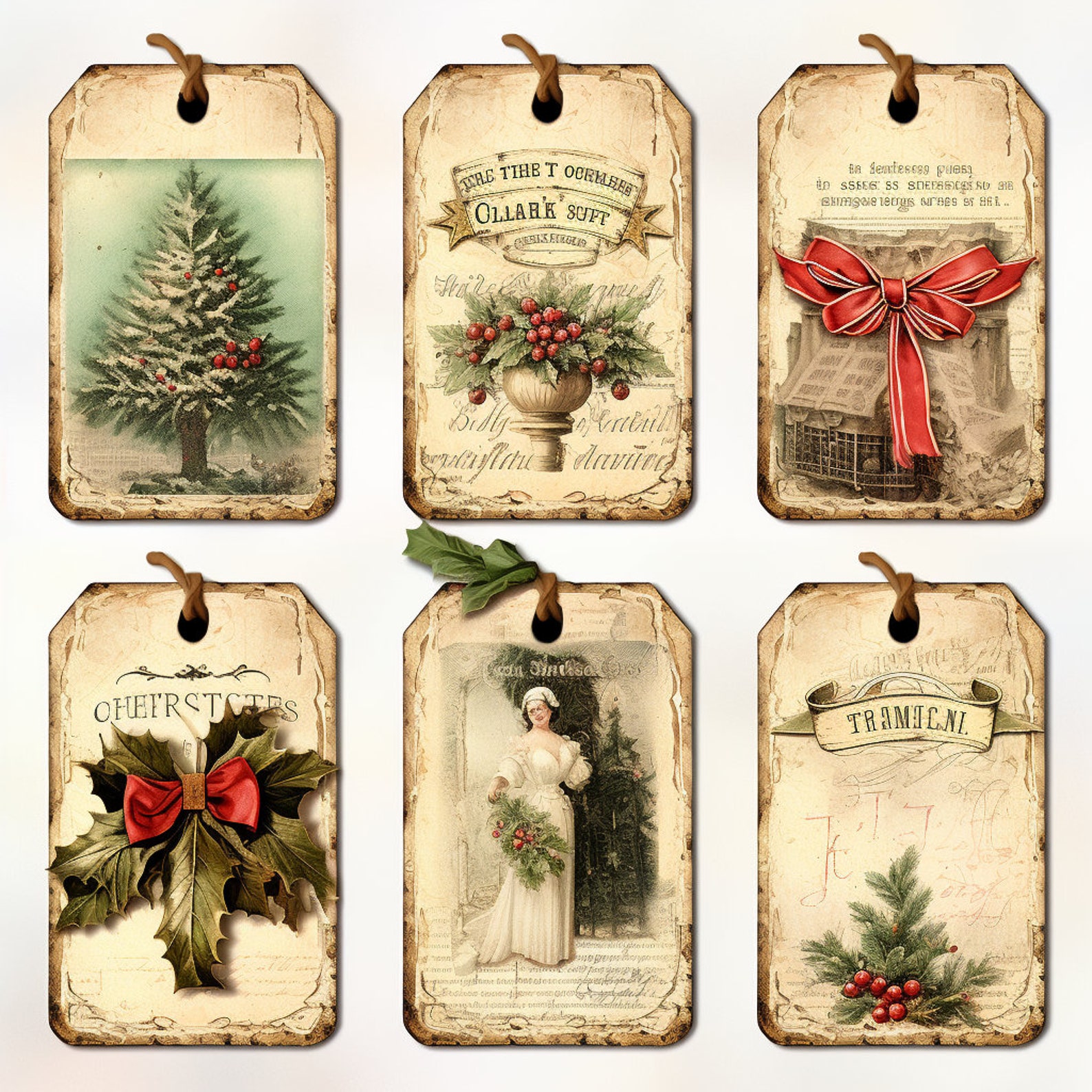 Classic Christmas Tags Junk Journal Supply, Holiday Printables, Vintage ...