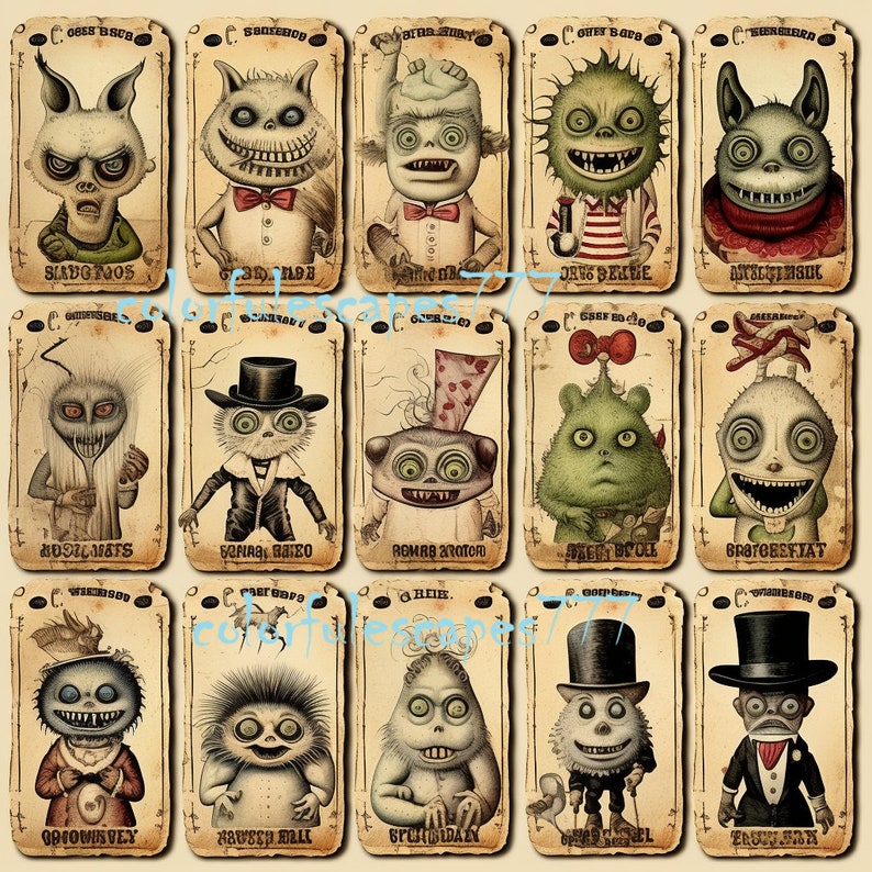 Cartoon Monster Fussy Cuts, Victorian Collage Sheet (PNG Files) - Etsy