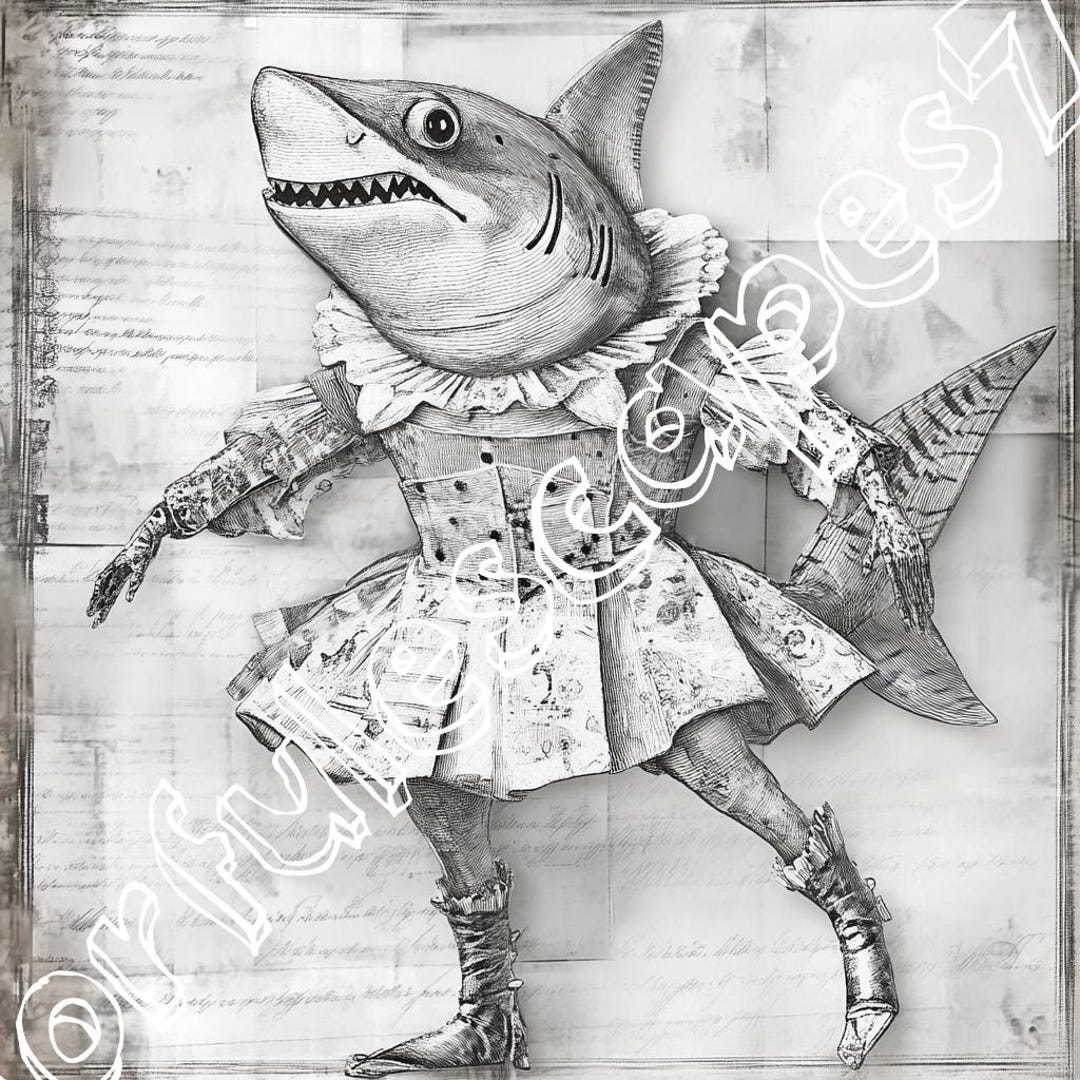 Sharks Paper Dolls Digital Altered Art Colorable Articulated Digital ...