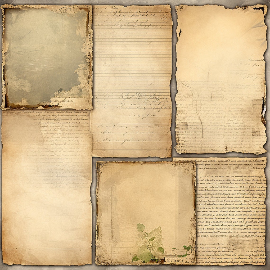 Old Paper Backgrounds, Digital Scrapbook Kit, Antique Texture Printable ...