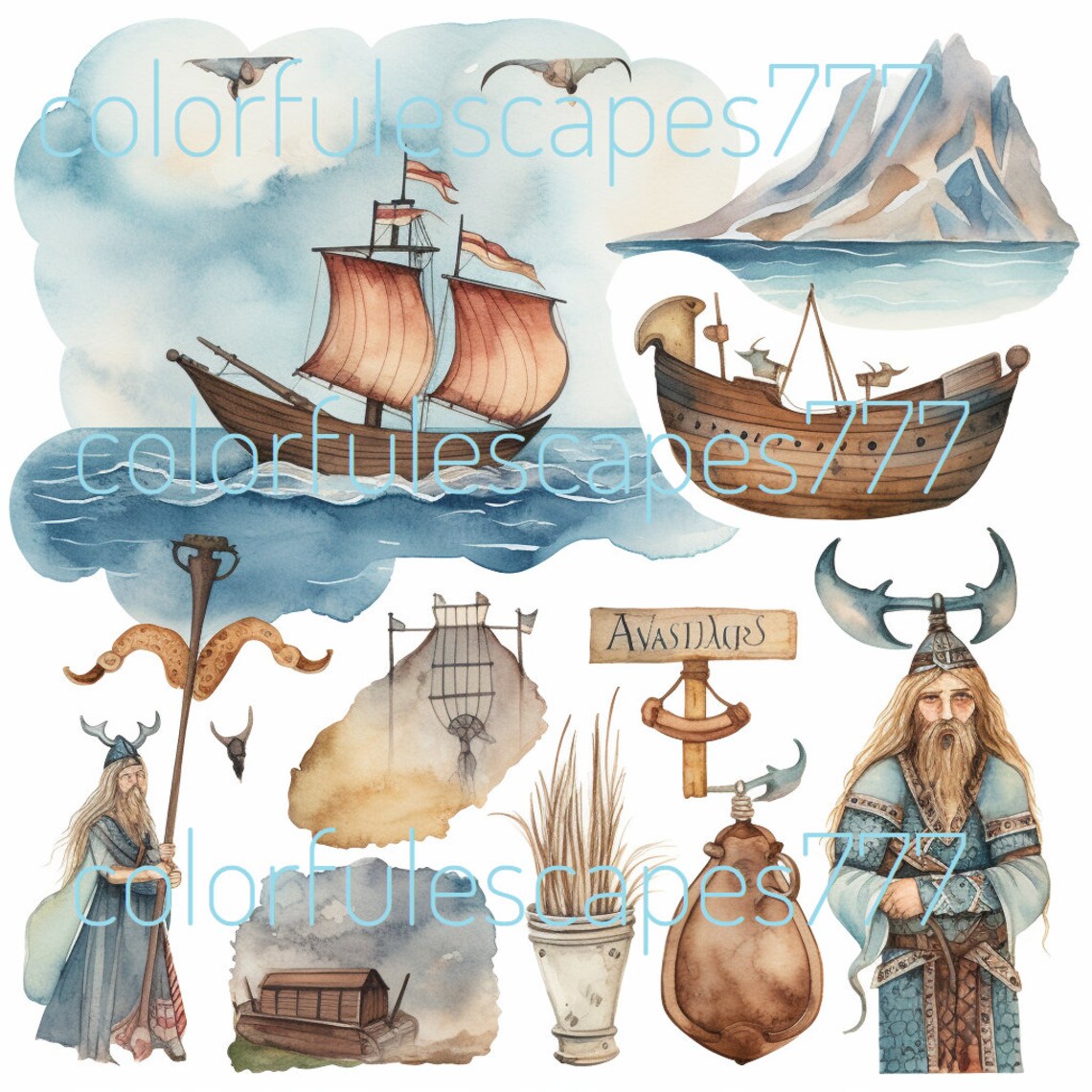 Watercolor Viking Clipart Set: Norse Scrapbooking Dolls (PNG) - Etsy